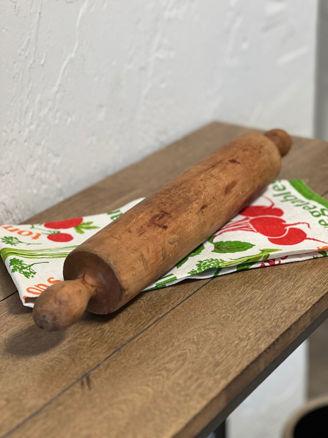 Vintage Solid Wood Rolling Pin With Rounded Handles, Primitive Tool ...