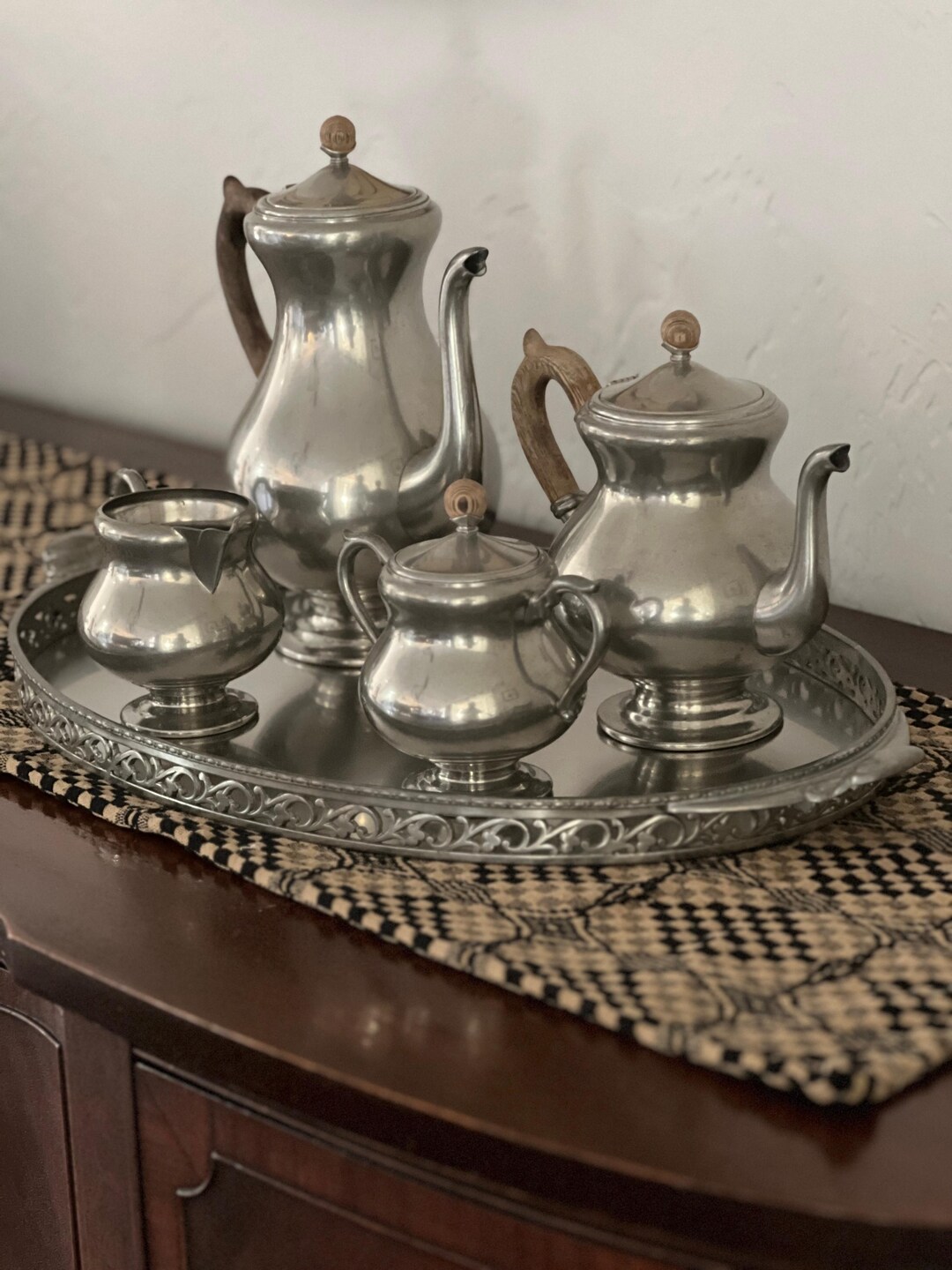 Vintage Royal Holland Pewter 5 Pieces Tea/coffee Set With Tray, Creamer ...