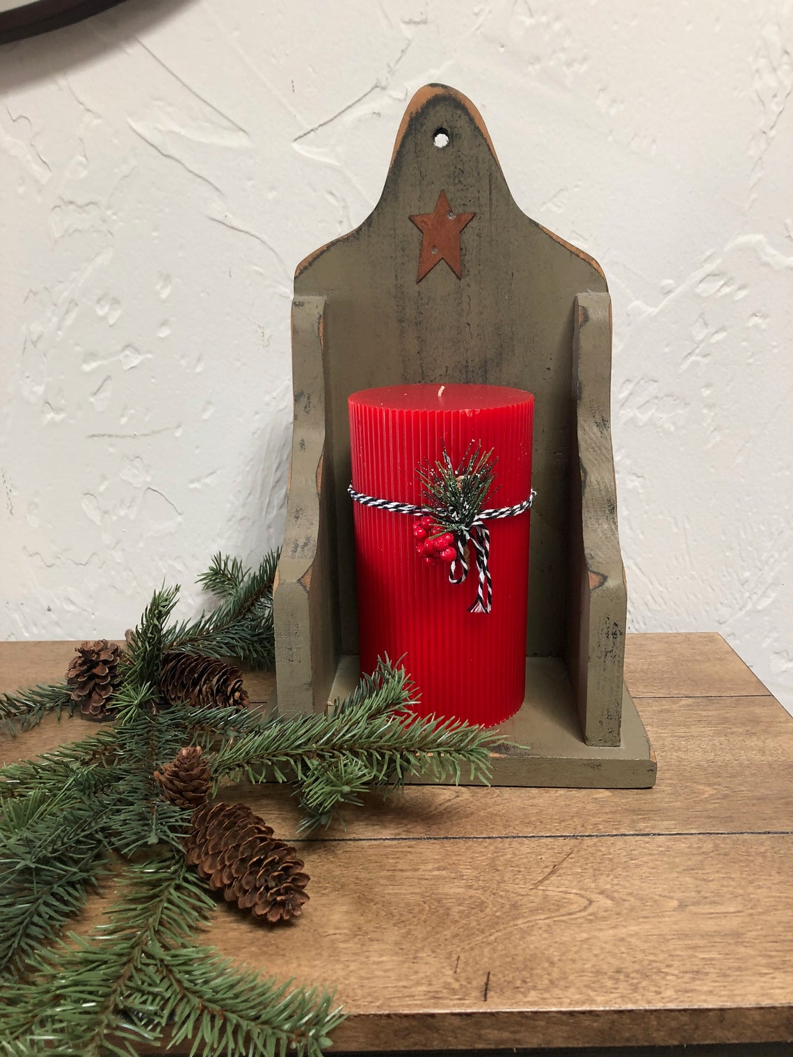 Rustic, Primitive Wood Wall Sconce in Warm Gray With a Metal Star ...