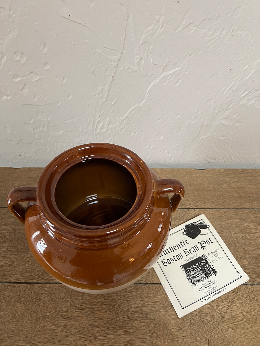 Authentic Two Handle 4-QT Boston Bean Pot in Medium Brown and Beige, No ...