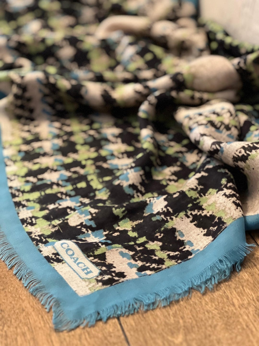 Vintage Coach Scarf in Blue, Black and Beige Plaid, 42" X 42" Coach ...