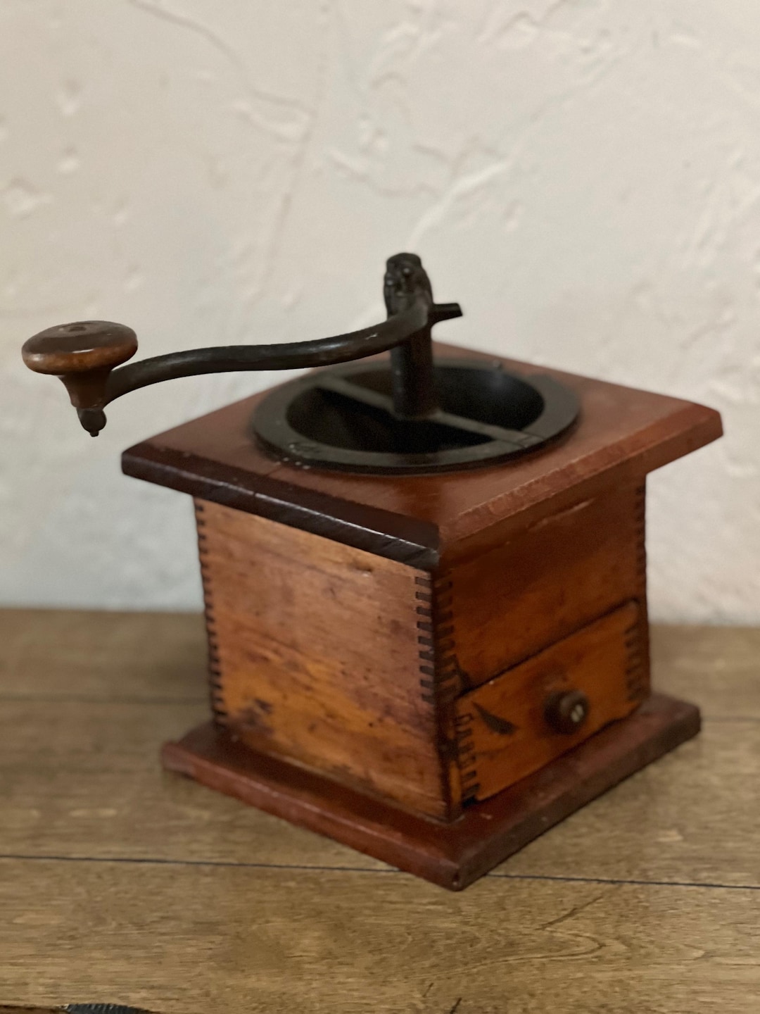 Vintage Hand-crank Wood and Cast Metal Coffee Grinder, Antique ...