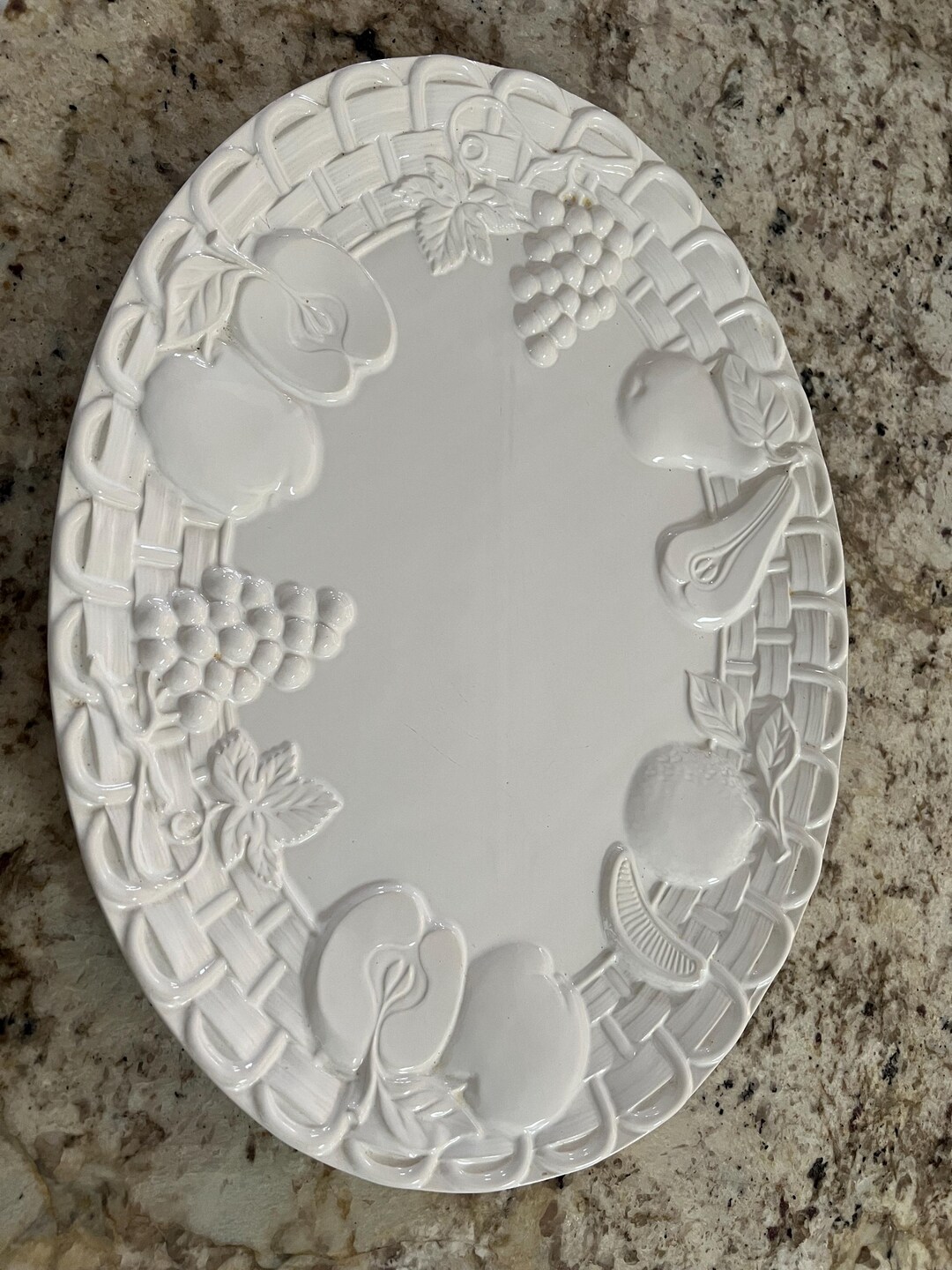 Large Vintage White Embossed Fruit Oval Platter, Made in Portugal - Etsy