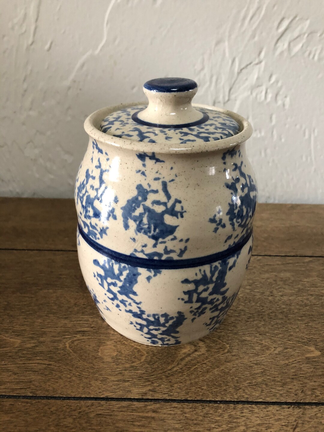 Vintage Blue Spongeware Stoneware Crock With Lid by Westerwald Pottery ...