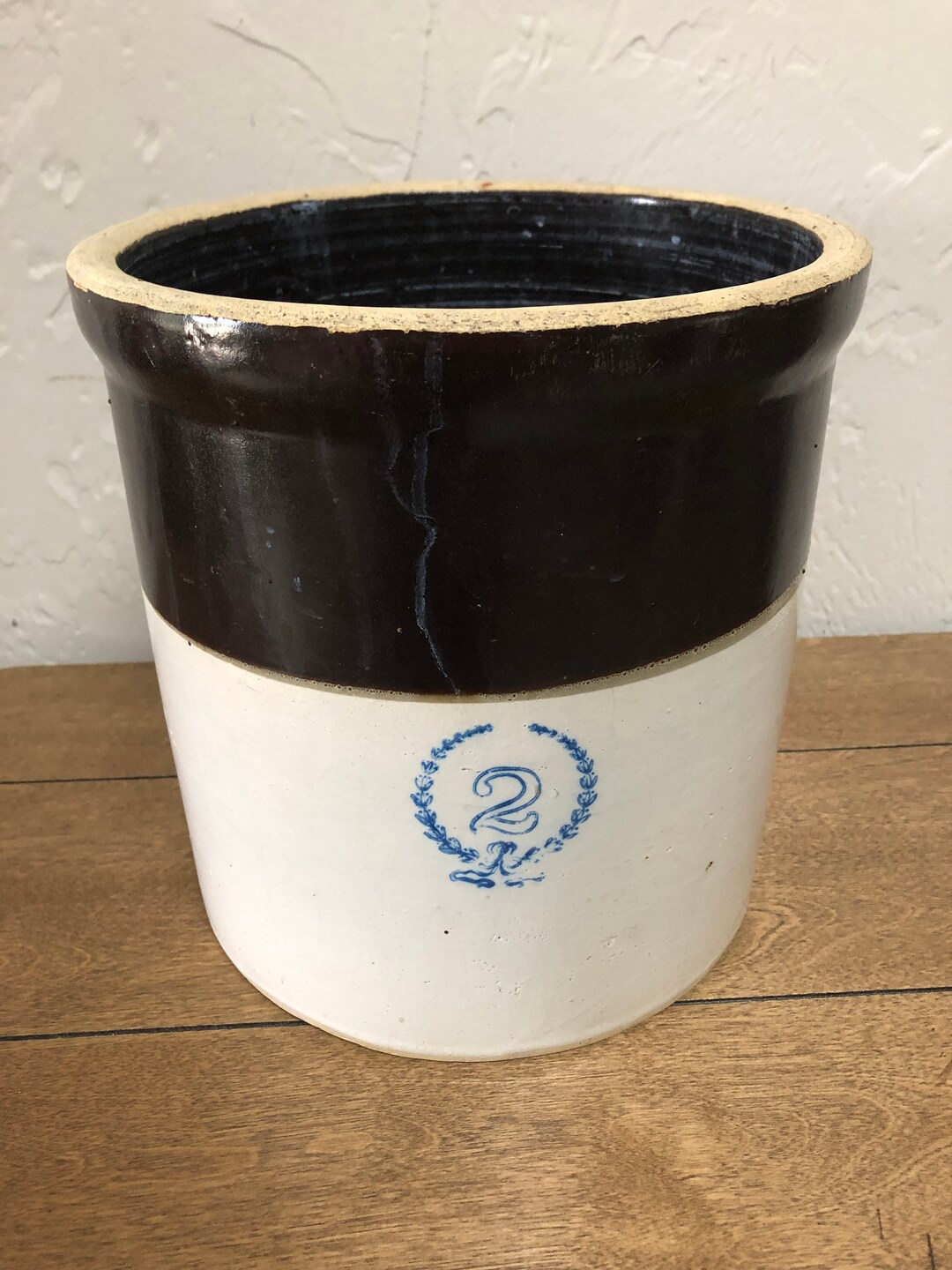 2-gallon Brown and Beige Stoneware Crock With Blue #2 Mark Within ...