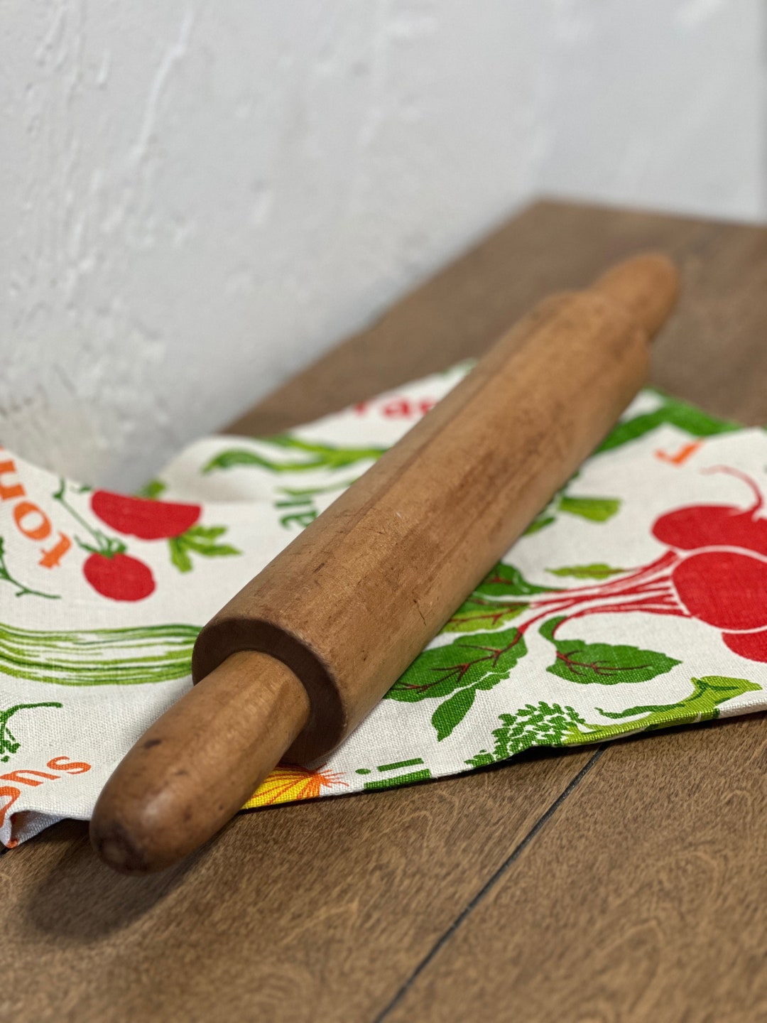 Vintage Solid Wood Rolling Pin With Oblong Handles, Primitive Tool ...