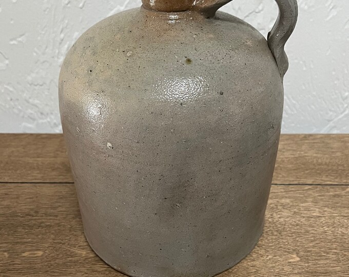 Primitive Antique Stoneware Salt Glazed Gray / Brown Tones Jug, Whiskey ...