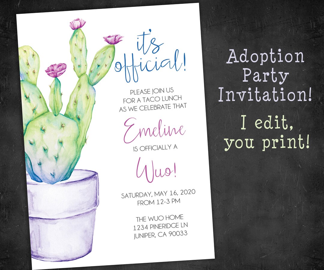 Adoption Party Celebration Invitation Cactus Fiesta Tacos - Etsy
