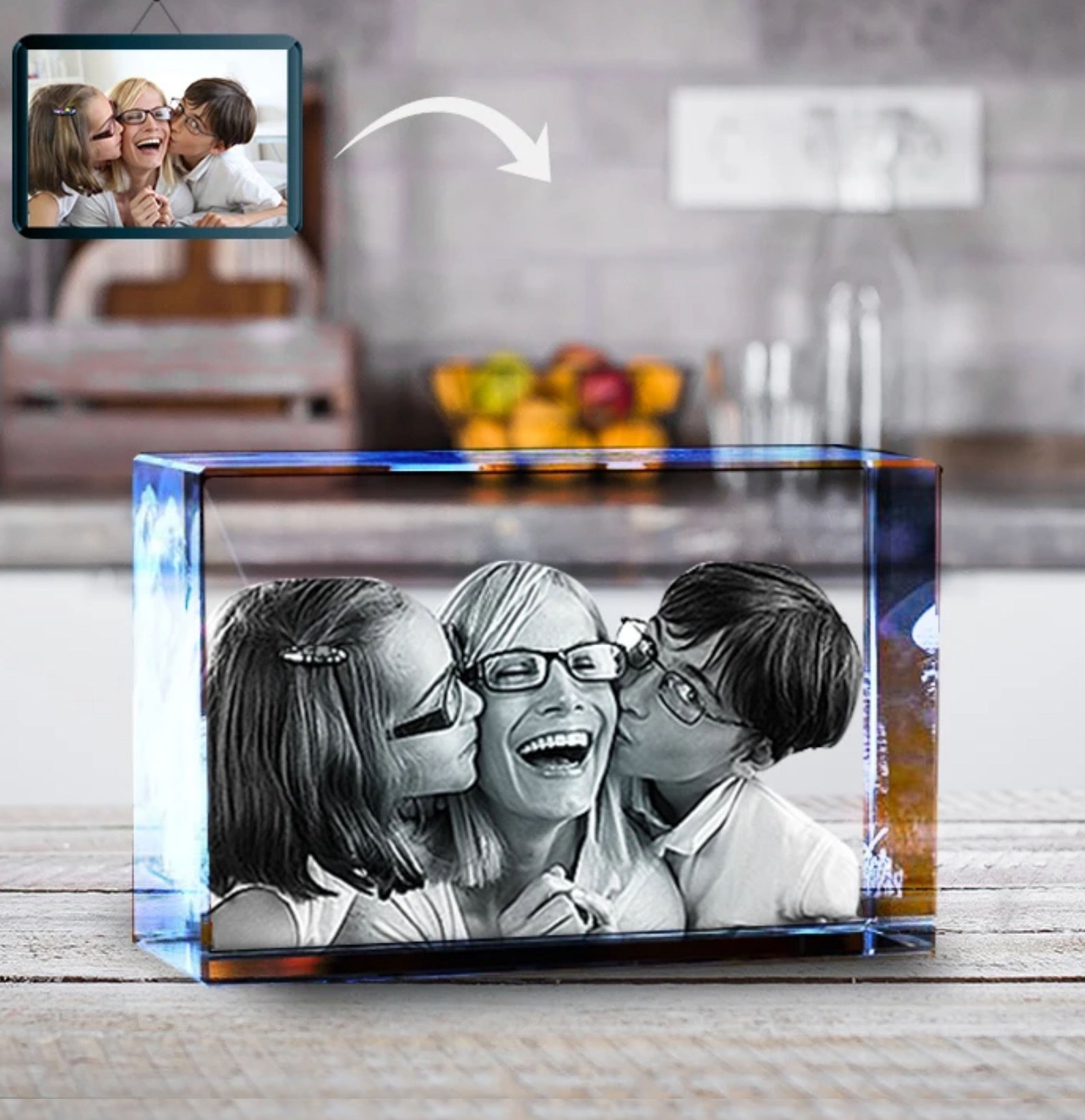 3D Laser Engraved Crystal Gifts, Tabletop Decor, Personalized Family ...