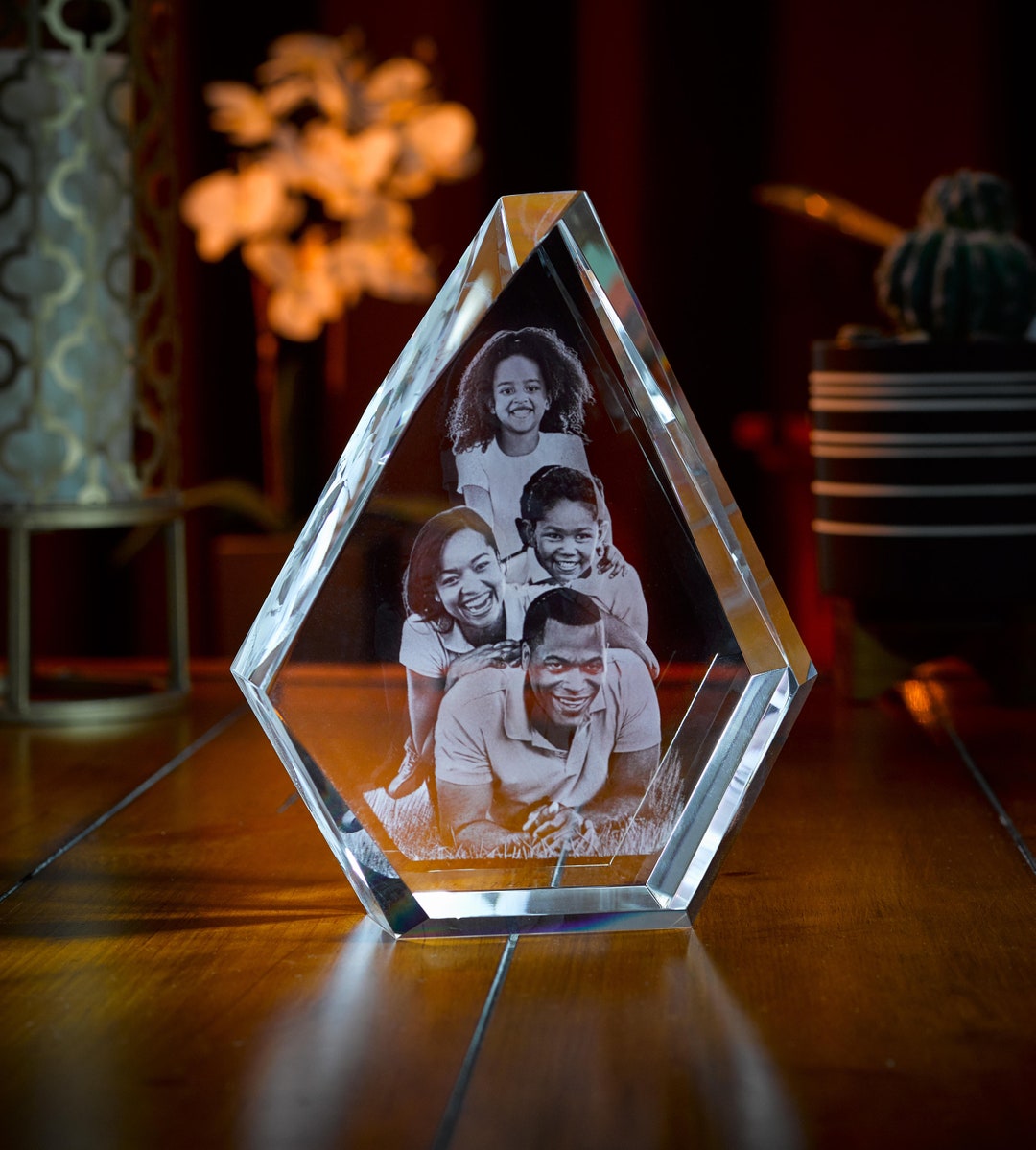 Custom Family Portrait 3D Glass Block Crystal | Glass Family Portrait ...