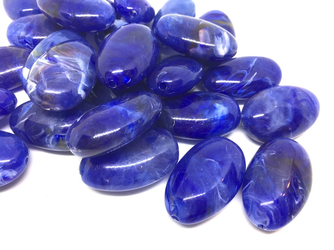 Blue Beads, Dark Blue, the Beach Collection, 32mm Oval Beads, Big ...