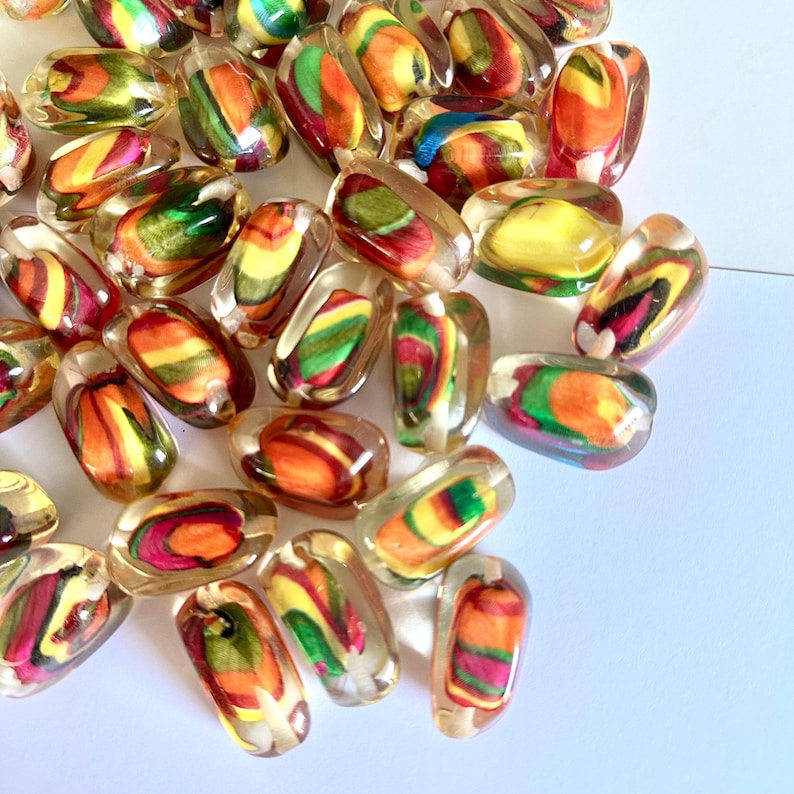 Vintage Rainbow Resin Clear Bead, 32mm Long for Bangle Necklace Earring ...