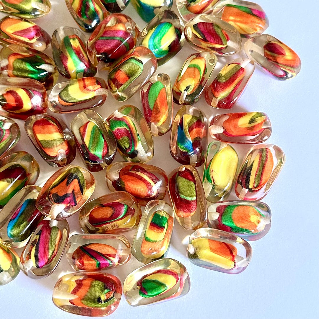 Vintage Rainbow Resin Clear Bead, 32mm Long for Bangle Necklace Earring ...