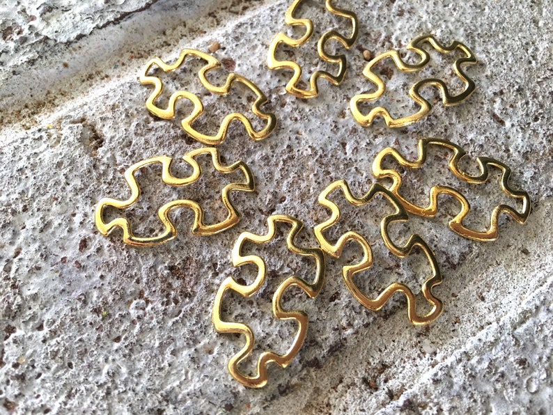 Gold Puzzle Piece Autism Jewelry Charm 30mm Charm Bracelet - Etsy
