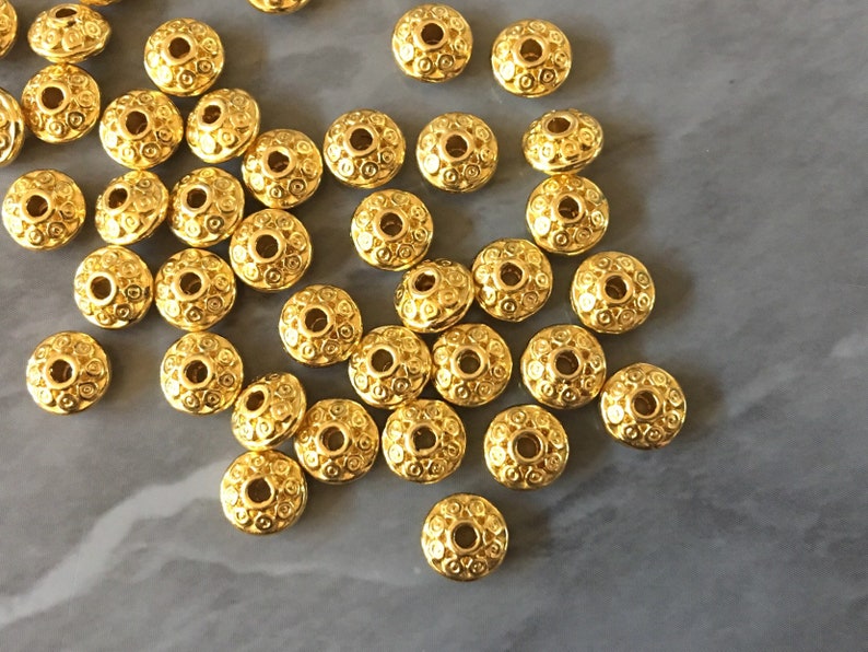 Metal 7mm textured gold disc beads metal heishi beads | Etsy