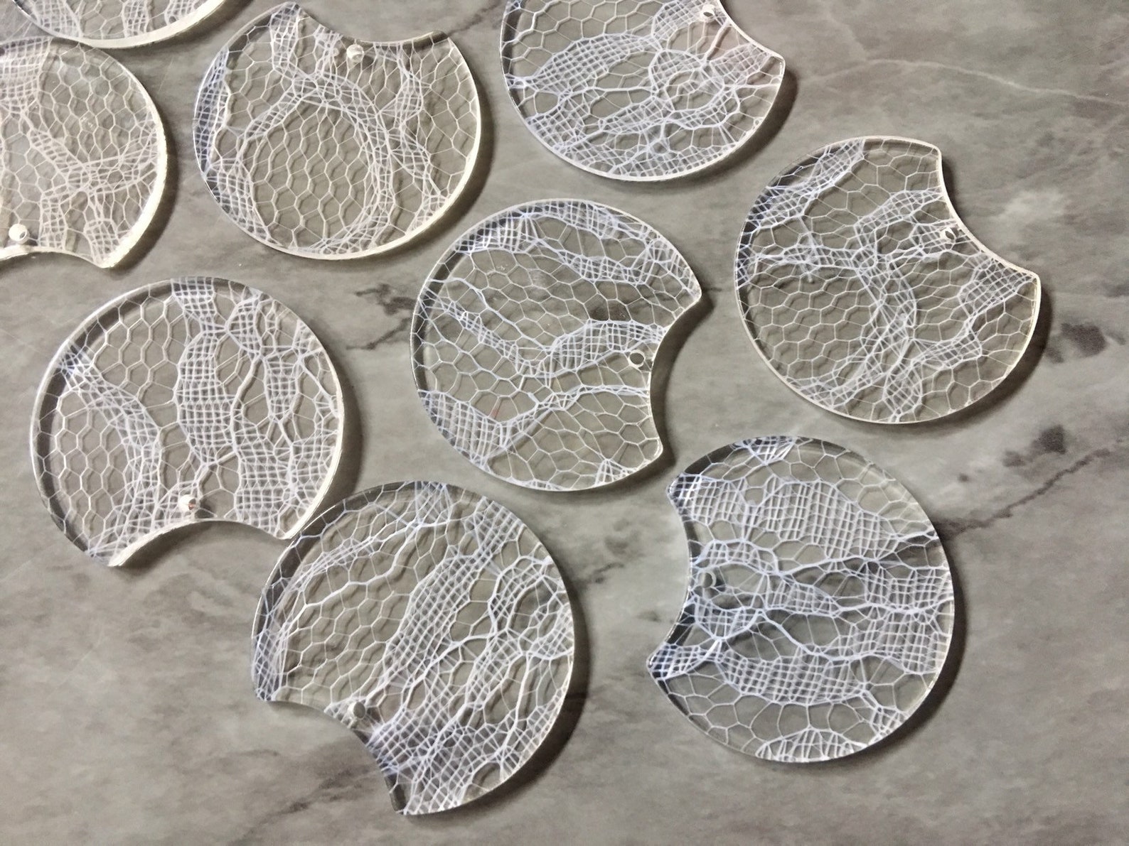 White Lace + Clear Resin Acrylic Blanks Cutout, Circle Round Earring ...