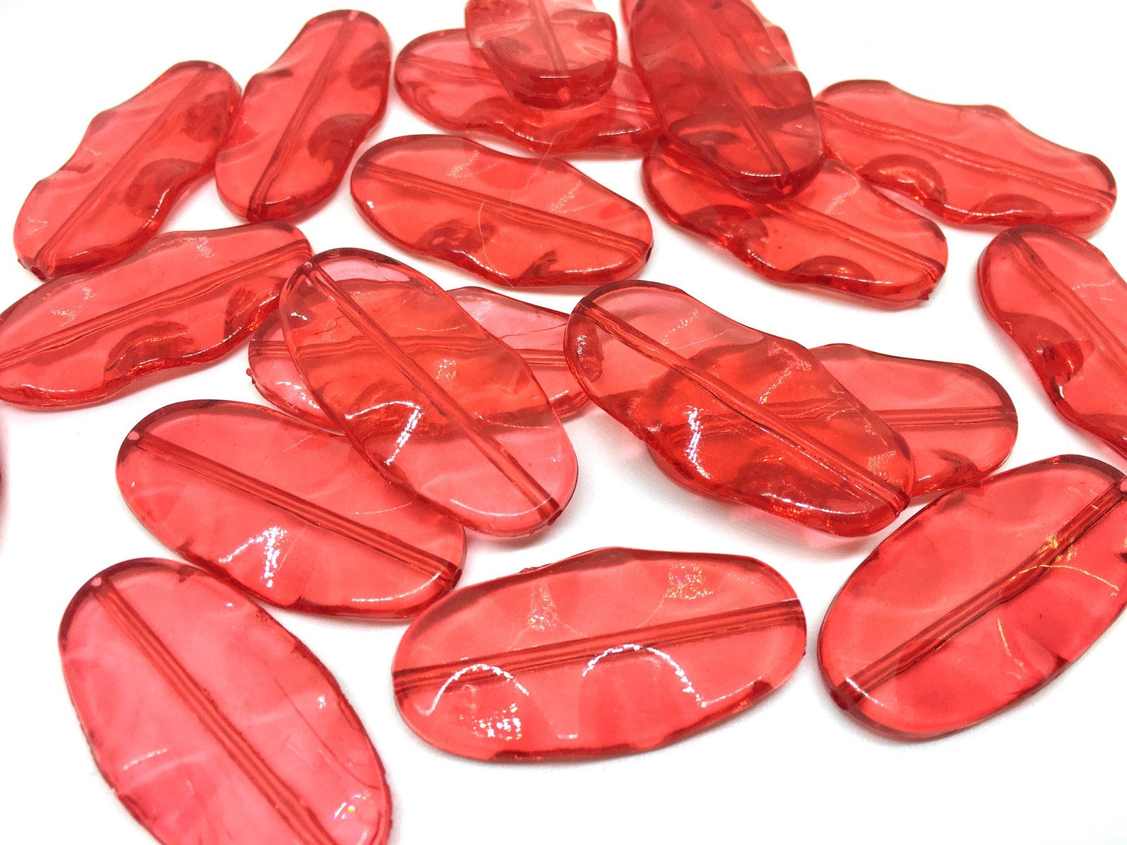 XL Red Oval Surf Board Beads Red Faceted Acrylic Beads | Etsy