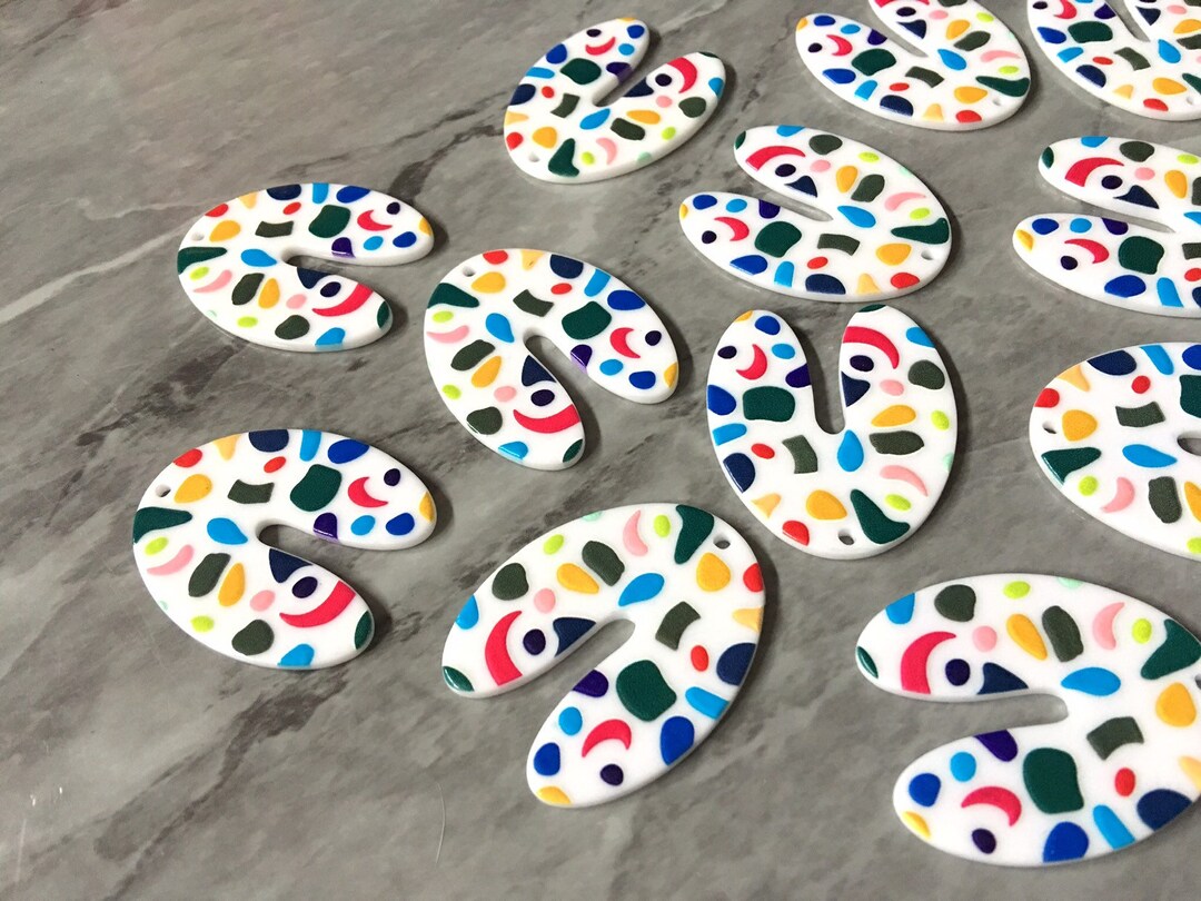3D Printed Mosaic Beads, Rainbow Cutout Acrylic 40mm Earring Necklace ...