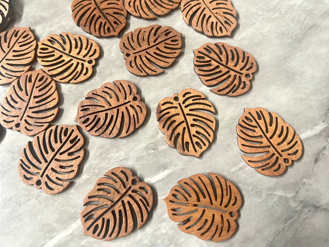 Wood Laser Cut Monstera Leaf, 33mm Earring Necklace Pendant Bead, One ...