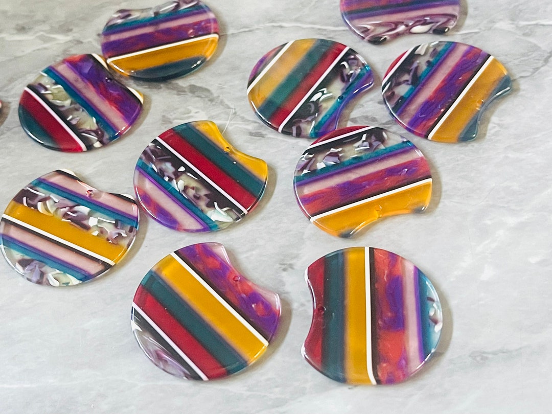 Striped Beads, Circle Cutout Acrylic 36mm Earring Necklace Pendant Bead ...