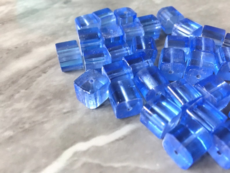 Cube Light Blue Beads Translucent 8mm Beads Glass Square | Etsy