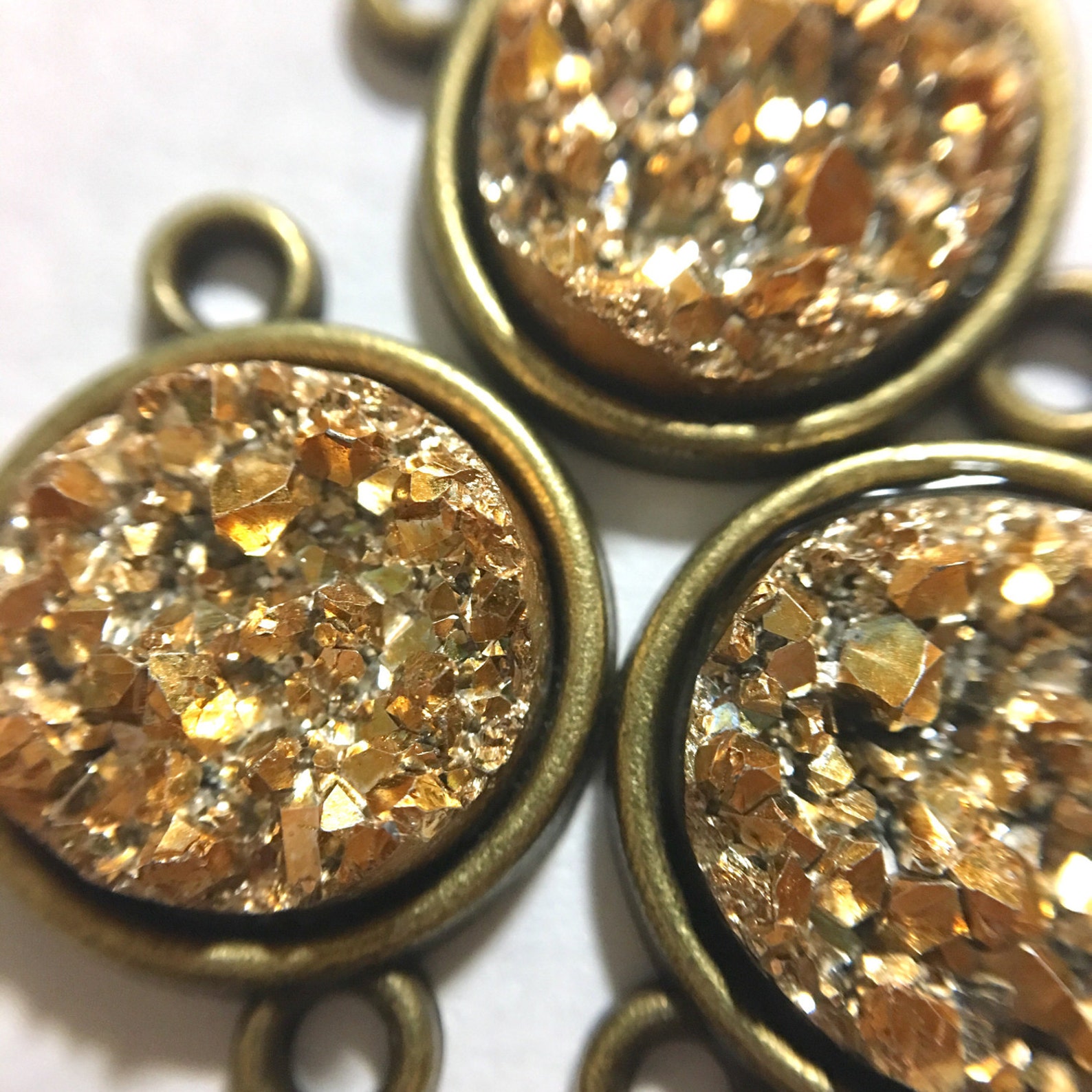 Gold Druzy Beads With 2 Holes Faux Druzy Connector Beads | Etsy