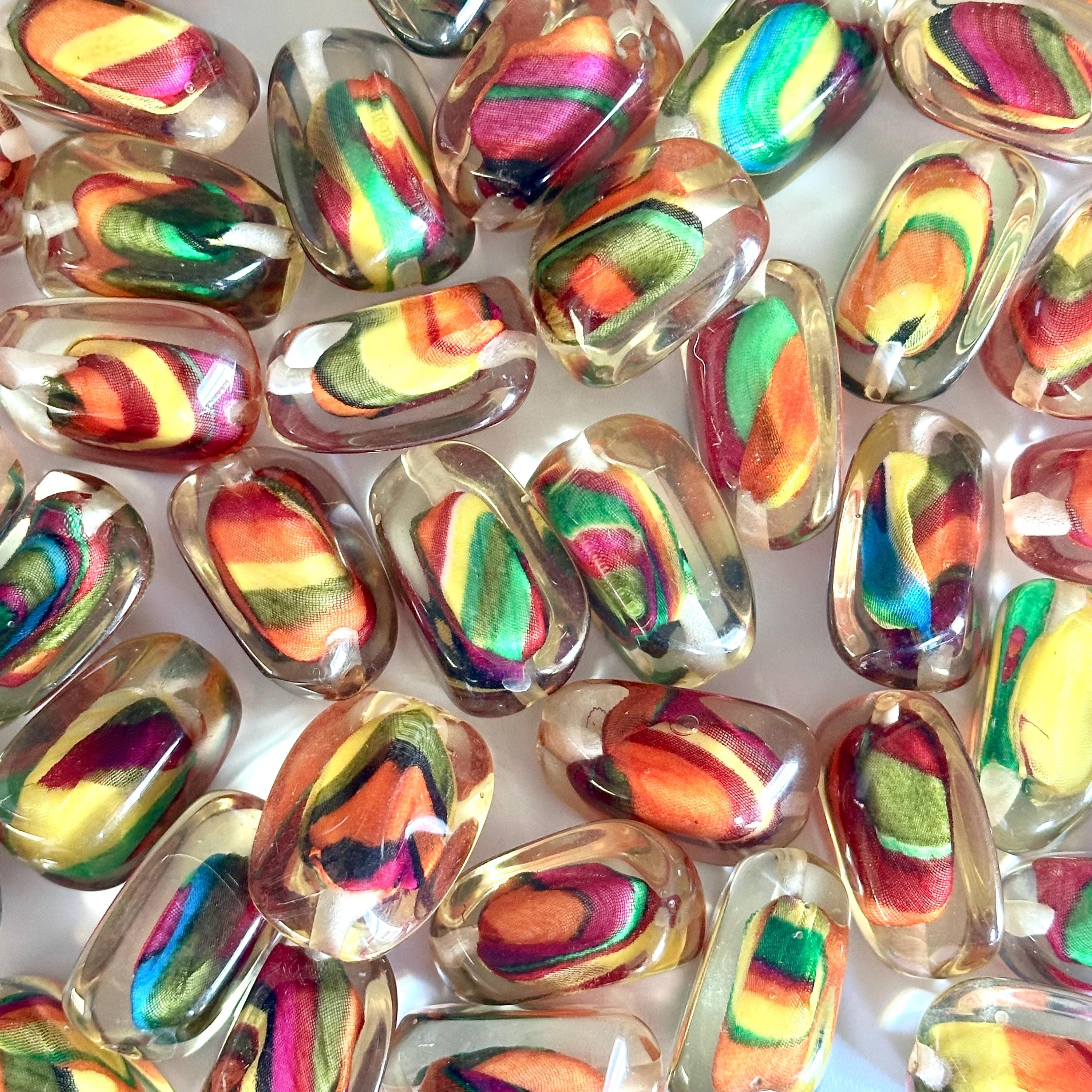 Vintage Rainbow Resin Clear Bead, 32mm Long for Bangle Necklace Earring ...