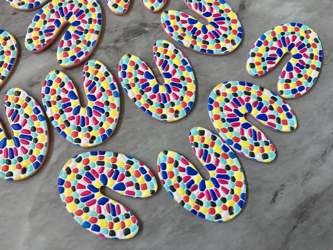 3D Printed Mosaic Beads, Rainbow Cutout Acrylic 40mm Earring Necklace ...