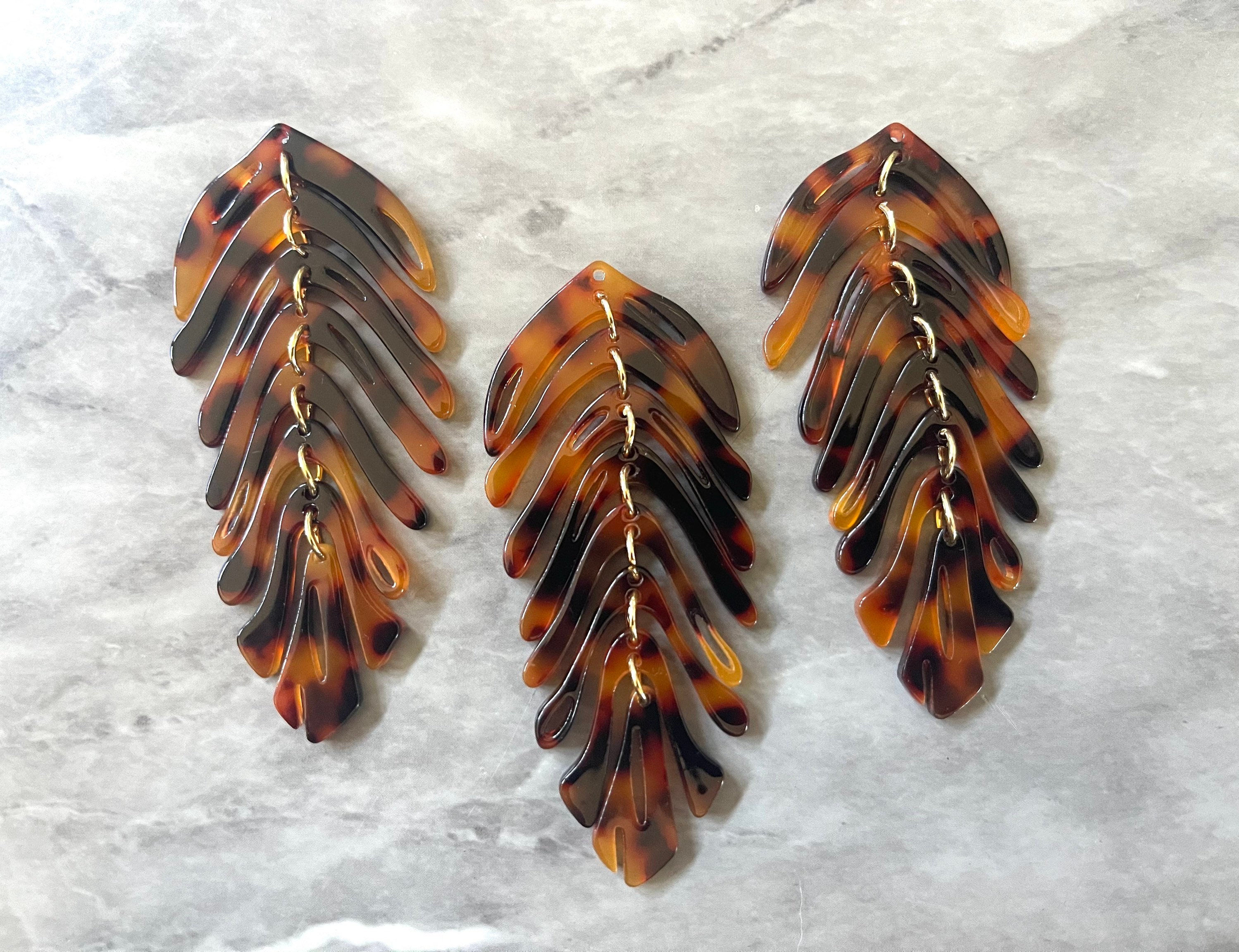 Tortoise Large Feather Flower Pendants Brass Leaves Flutter - Etsy