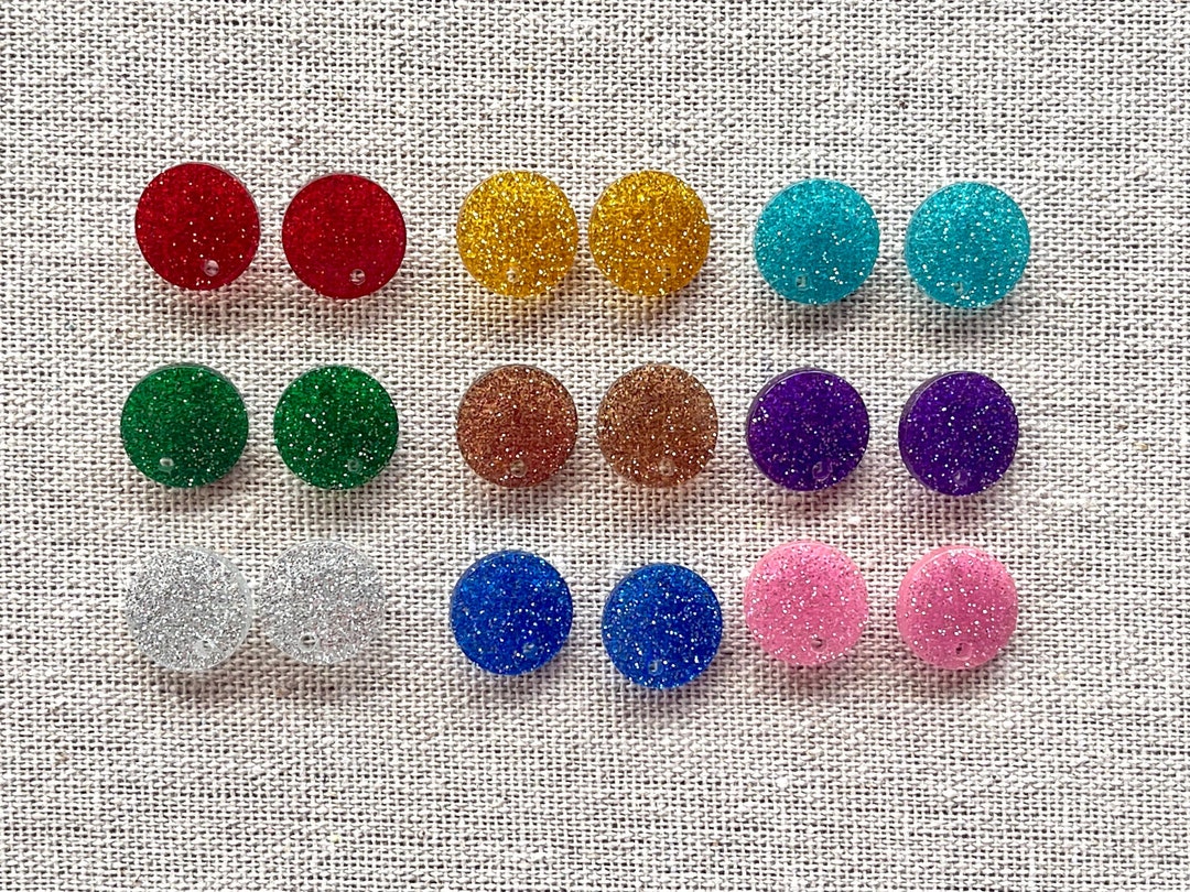 14mm GLITTER Post Earring Blanks Drop Earring, Stud Jewelry Dangle DIY ...