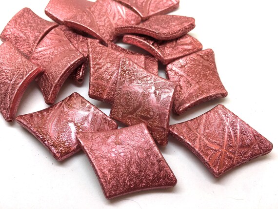 Dusty Rose Diamond Shaped Texture Beads 38mm Beads Pink - Etsy