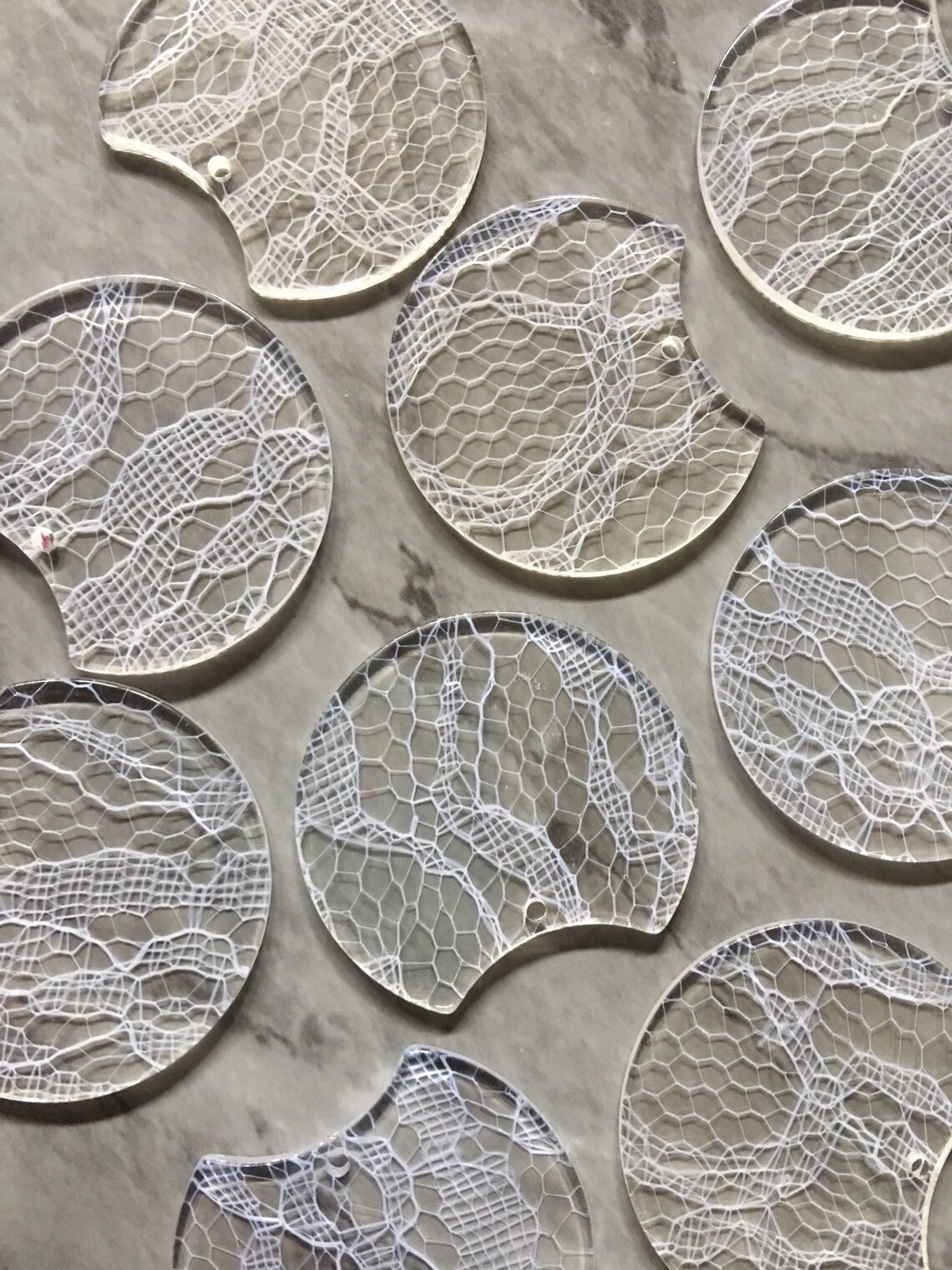 White Lace + Clear Resin Acrylic Blanks Cutout, Circle Round Earring ...