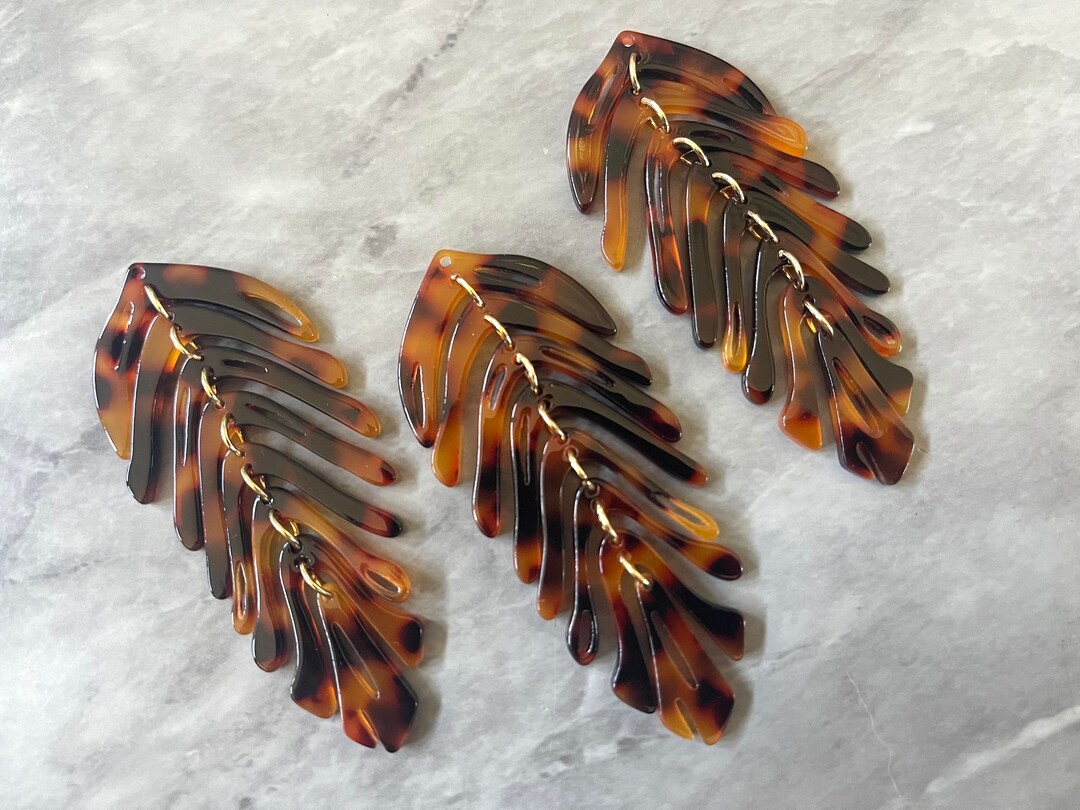 Tortoise Large Feather Flower Pendants, Brass Leaves Flutter, Statement ...
