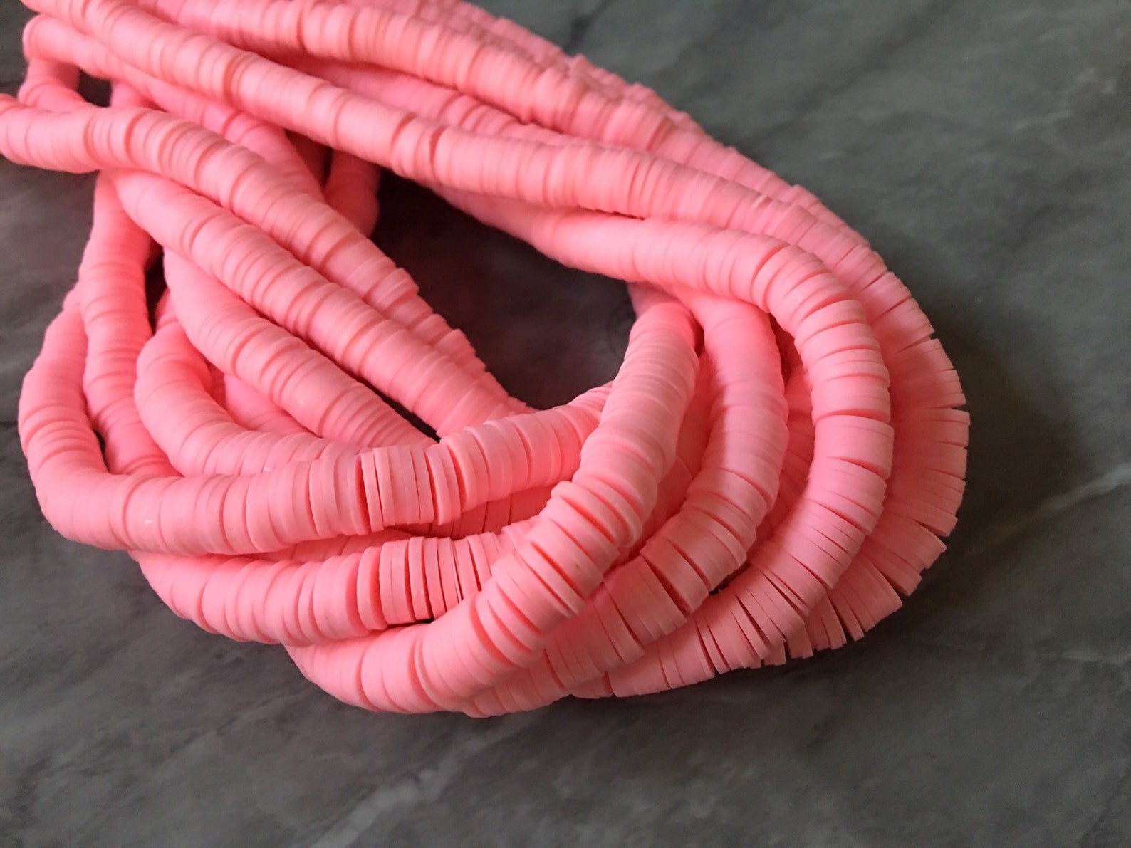 Watermelon Pink 8mm WHOLESALE Rubber Disc Beads, 16” Strand Heishi ...