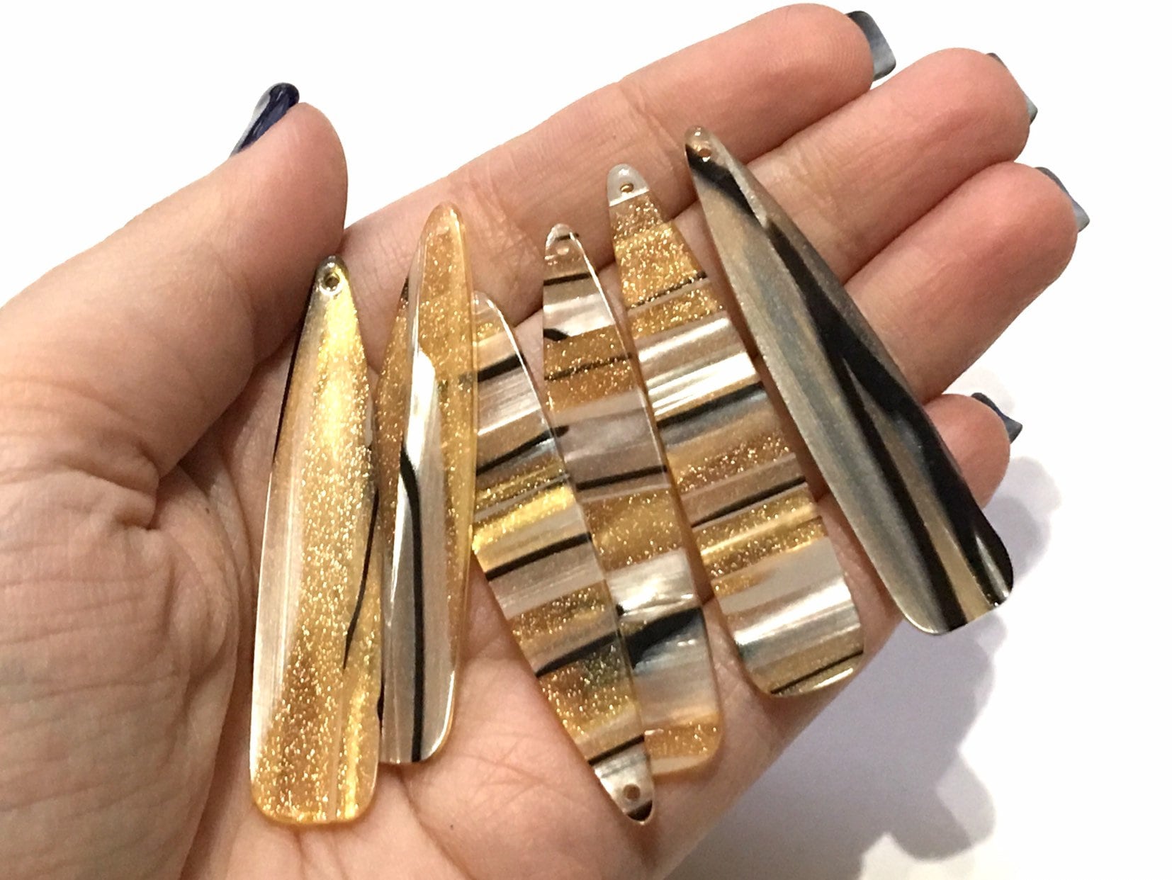 Yellow Striped Glitter Tortoise Shell Beads Long Skinny - Etsy