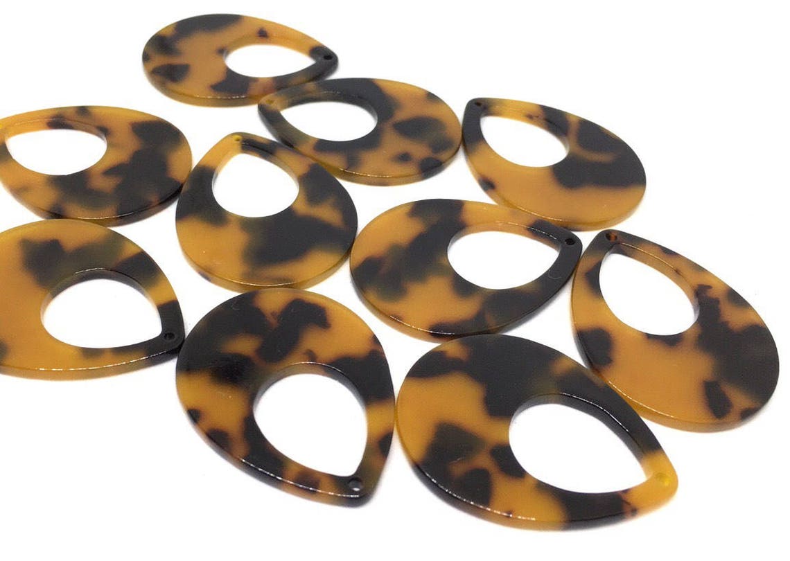 Tortoise Shell Beads Teardrop shape acrylic 39mm Long Earring | Etsy