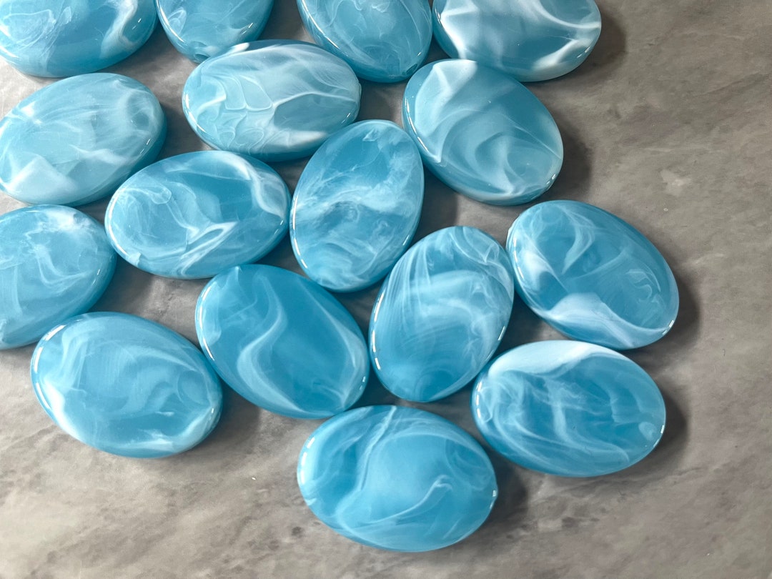 Caribbean Blue & White Beads, the Ezra Collection, 34mm Oval Beads, Big ...