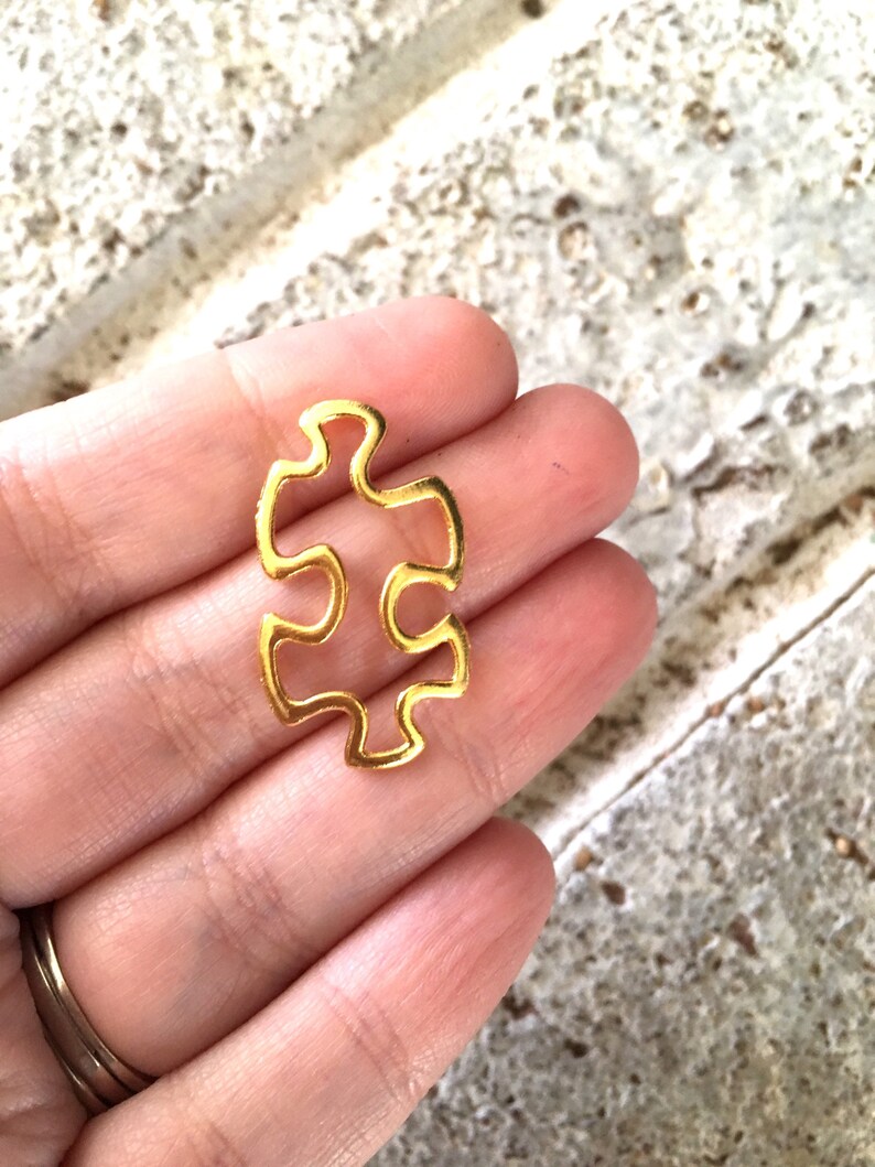 Gold Puzzle Piece Autism Jewelry Charm 30mm Charm Bracelet - Etsy
