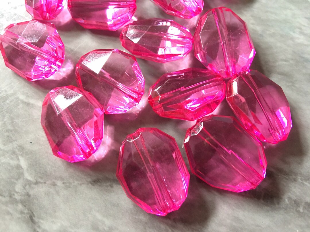 Pink Resin 25mm Faceted Beads, Large Acrylic Oval Beads Jewery, Pink ...