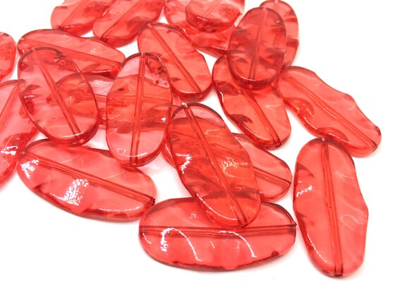 XL Red Oval Surf Board Beads Red Faceted Acrylic Beads | Etsy