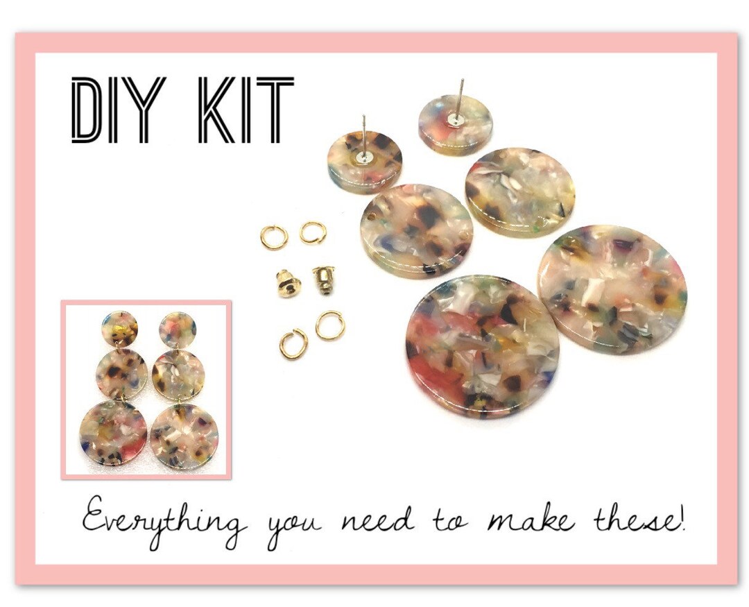 DIY Kit Rainbow Tortoise Shell Dangle Acrylic & Gold, Acrylic Blanks, 3 ...