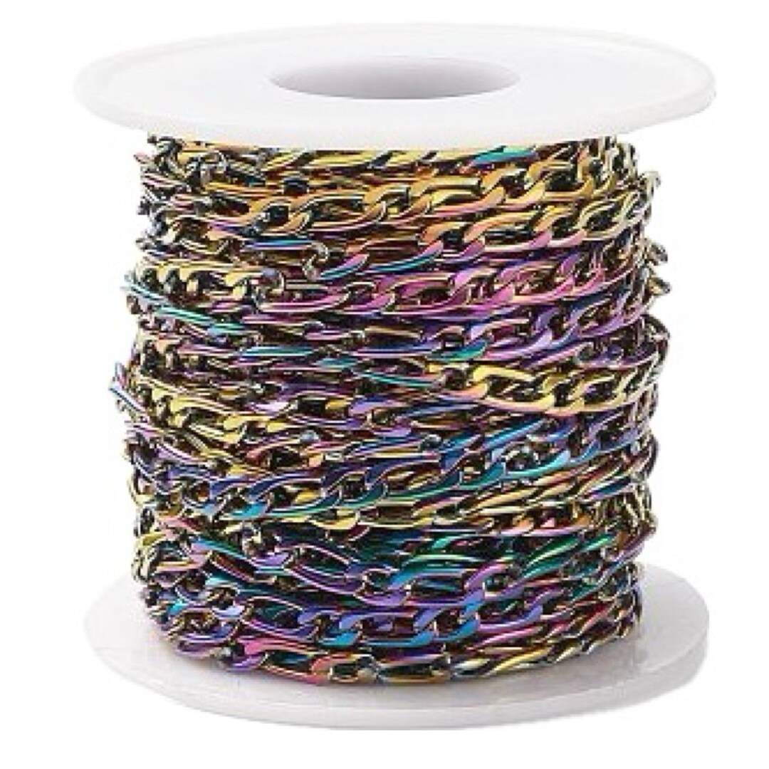 WHOLESALE 304 Stainless Steel Spool of Rainbow Metal Chain, 30 Feet ...