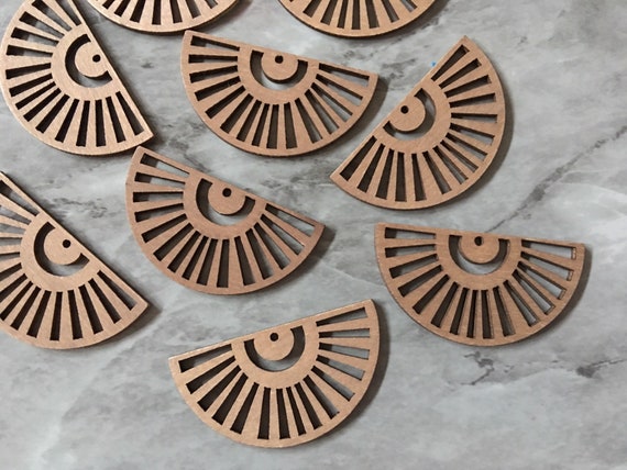 Brown wood Beads half moon fan cutout acrylic 55mm Earring | Etsy