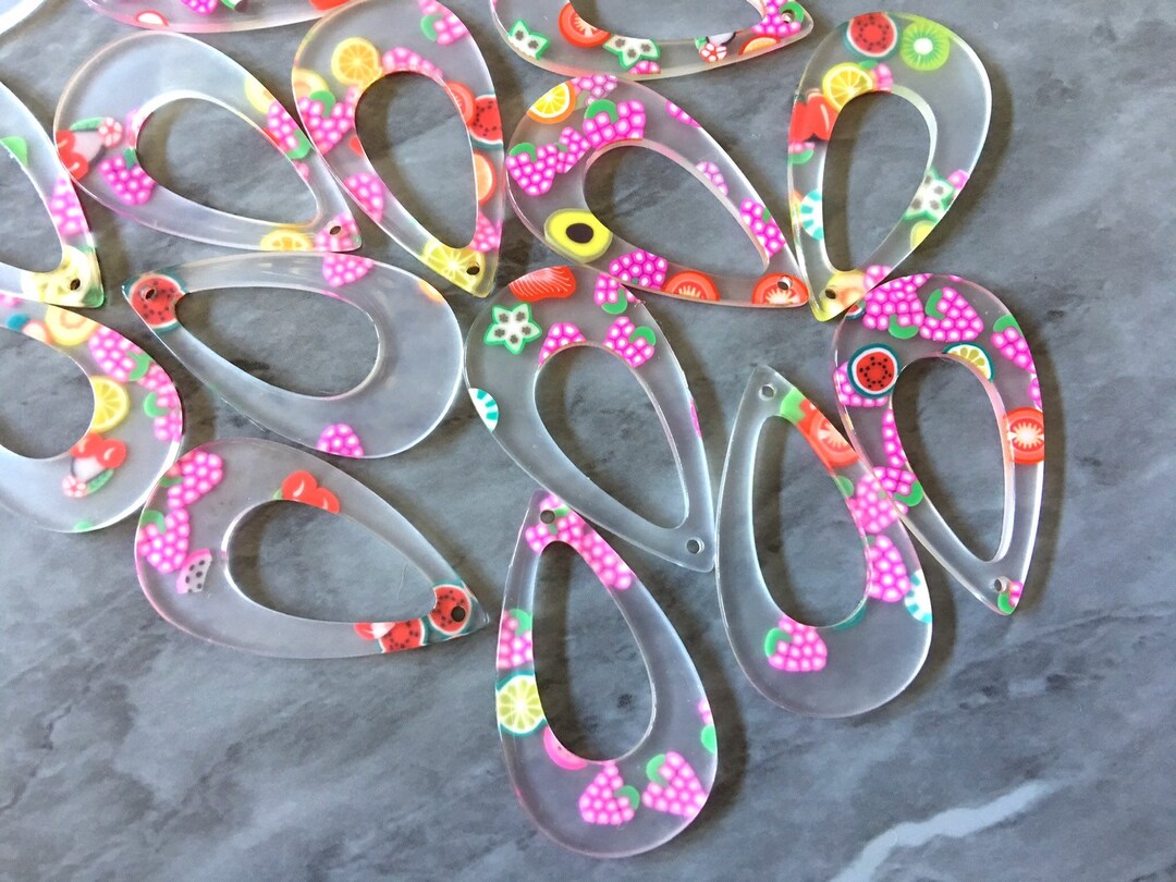 Rainbow Fruit Beads, Teardrop Cutout Acrylic 40mm Earring Necklace ...