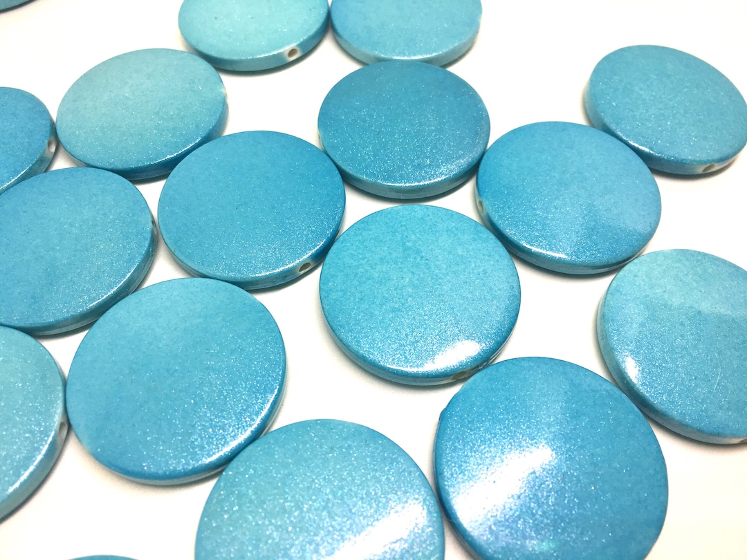Blue XL Shimmer Circular Beads, Light Blue Beads, Round Beads, Big Blue ...