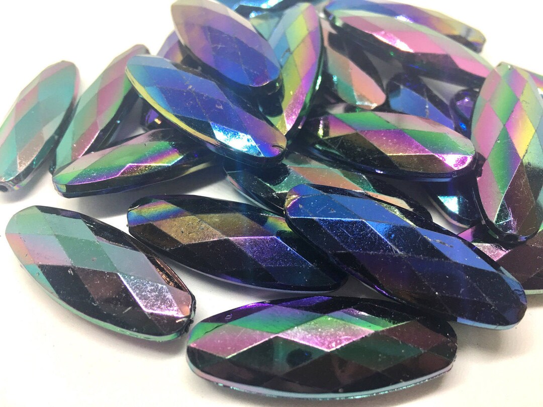39mm Large Faceted Dark Rainbow Acrylic Beads, Colorful Chunky Jewels ...