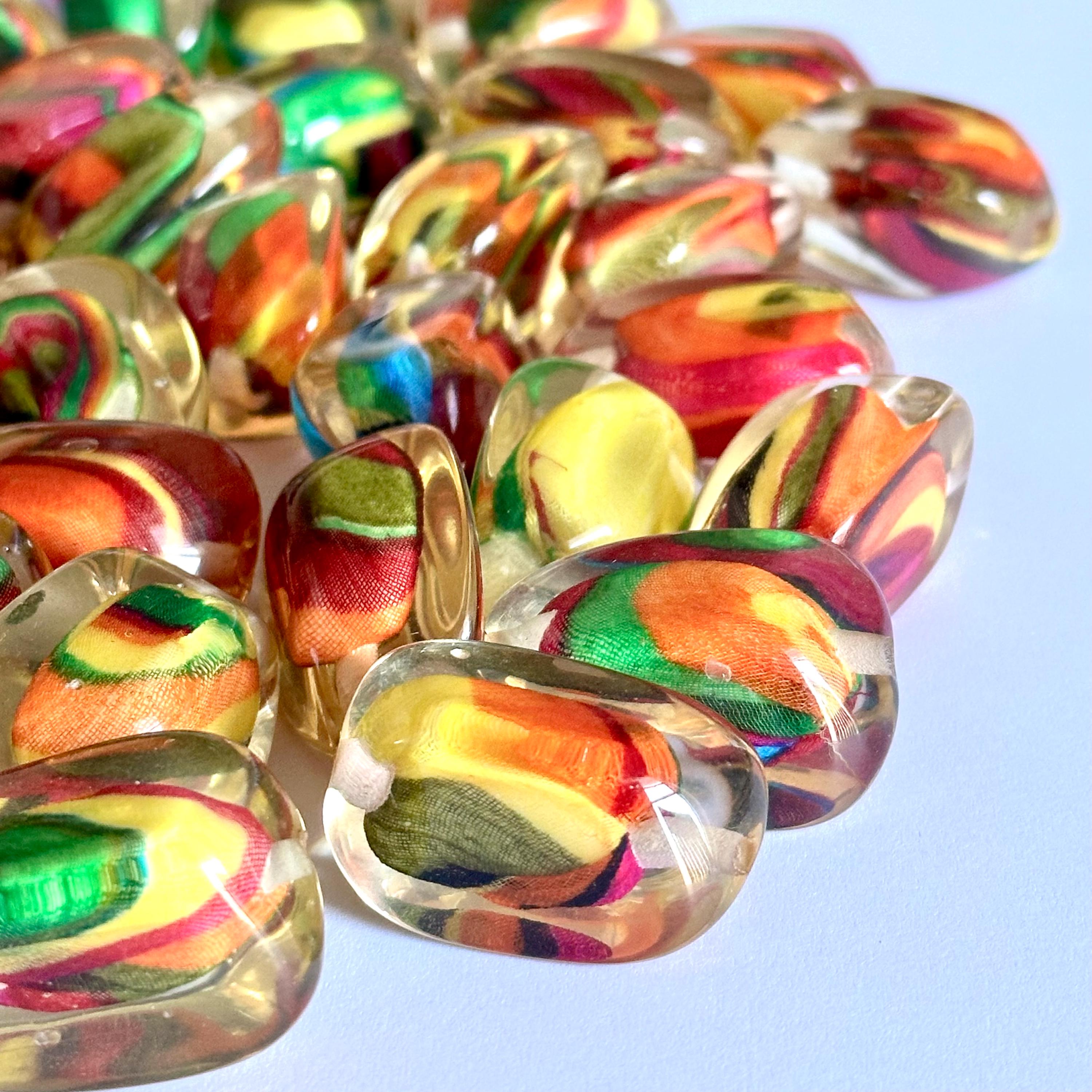 Vintage Rainbow Resin Clear Bead, 32mm Long for Bangle Necklace Earring ...