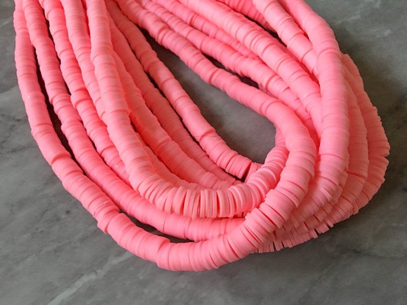Watermelon Pink 8mm WHOLESALE Rubber Disc Beads, 16” Strand Heishi ...