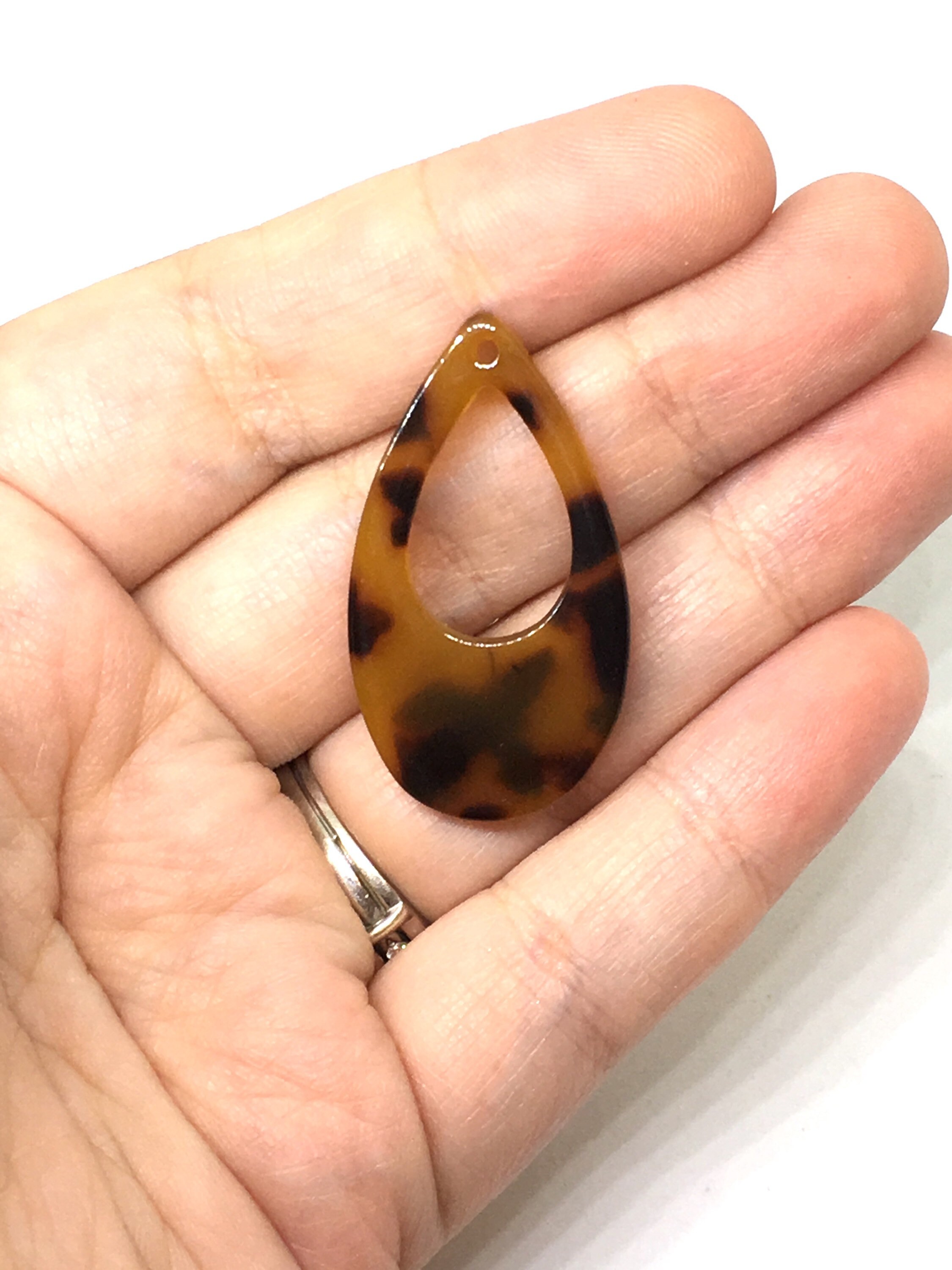 Tortoise Shell Beads Teardrop shape acrylic 37mm Long Earring | Etsy