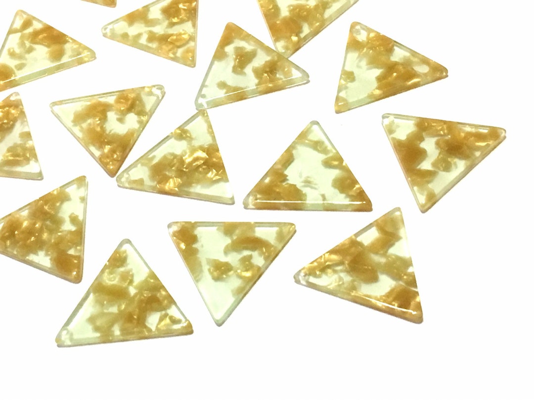 Gold Foil in Resin Beads, Triangle Shape Acrylic 29mm Long Earring or ...